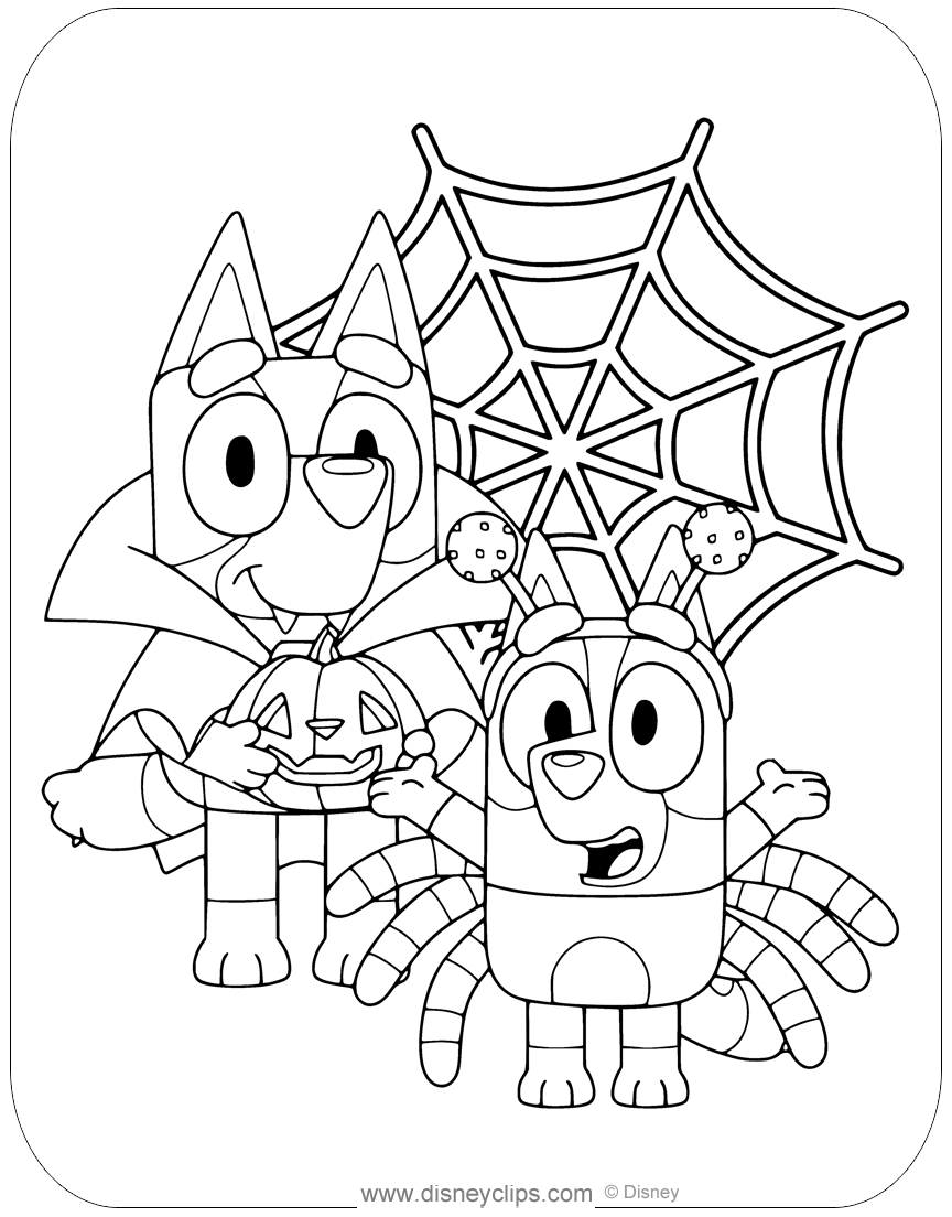 Bluey Halloween Coloring Pages | Disney Halloween Fun